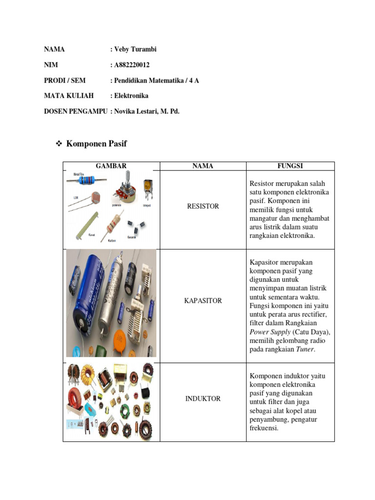 Komponen Pasif Dan Aktif Pada Elektronika (Veby Turambi) | PDF