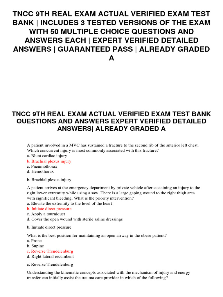 TNCC 9th Exam | PDF | Traumatic Brain Injury | Emergency Department