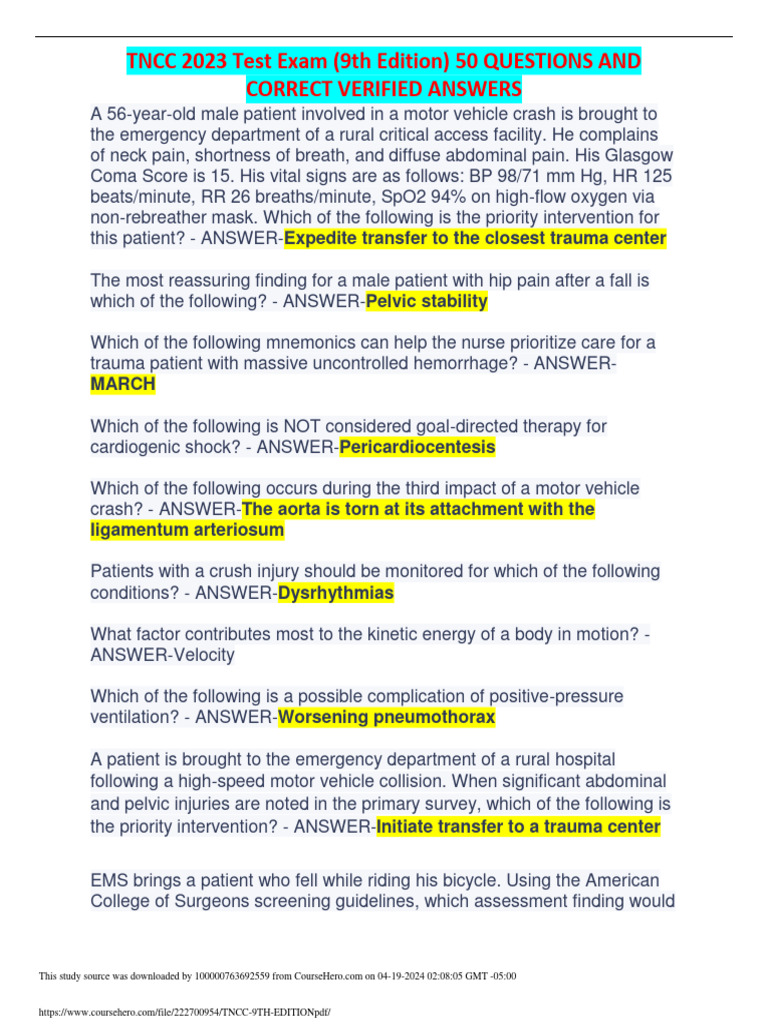 TNCC 9TH Edition PDF | PDF | Major Trauma | Emergency Department