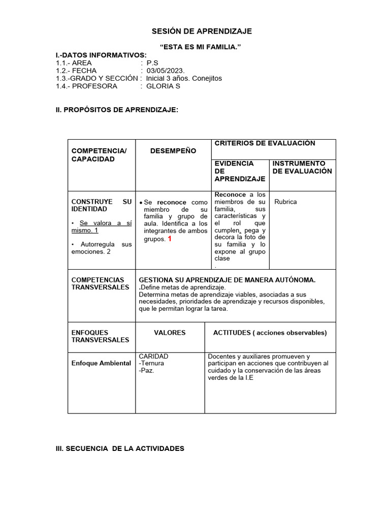 Actividades sobre la Familia en Inicial | PDF | Aprendizaje | Evaluación