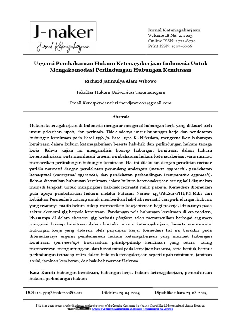 Urgensi Pembaharuan Hukum Ketenagakerjaan Indonesia Untuk Mengakomodasi ... Urgensi Pembaharuan Hukum Ketenagakerjaan Indonesia Untuk Mengakomodasi ...