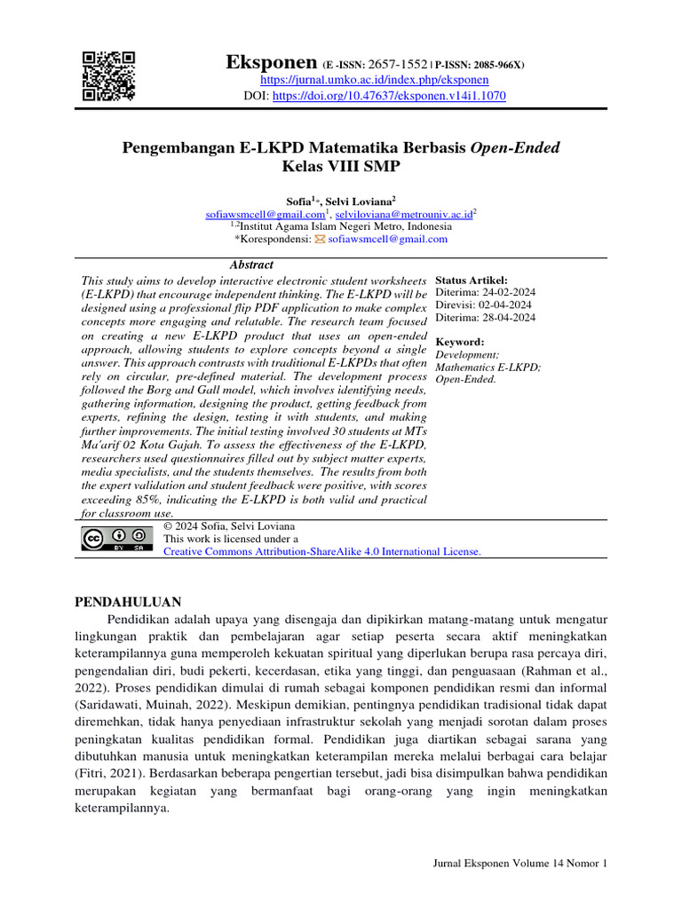 Pengembangan E-LKPD Matematika Berbasis Open-Ended | PDF | Karier & Perkembangan