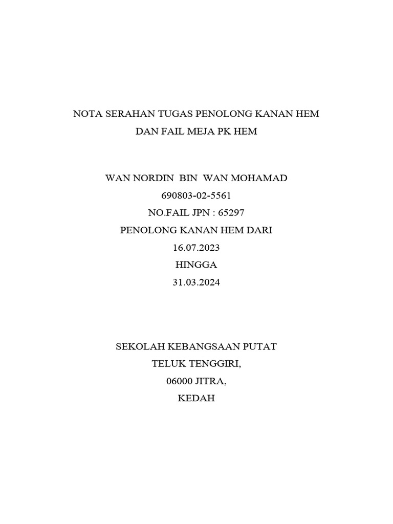 Nota Serahan Tugas PK HEM 2023-2024 | PDF