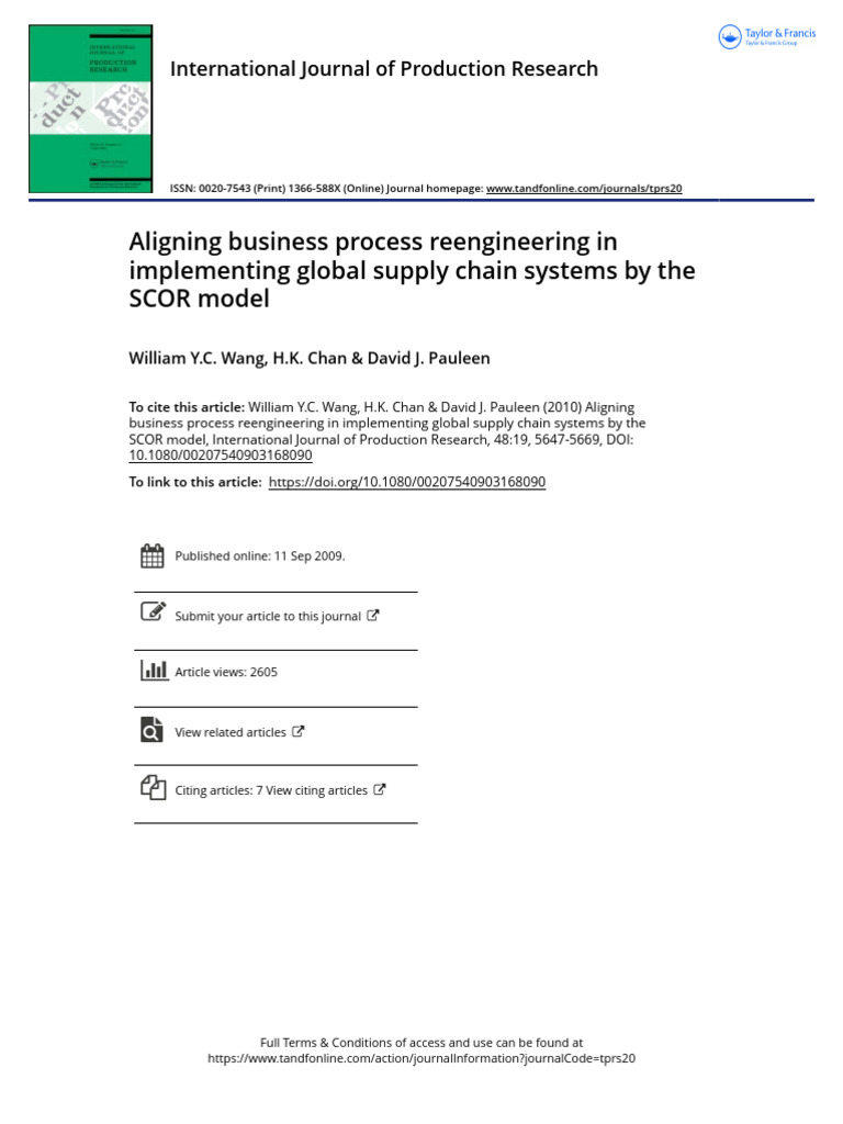 Aligning business process reengineering in implementing global supply chain systems by the SCOR ...
