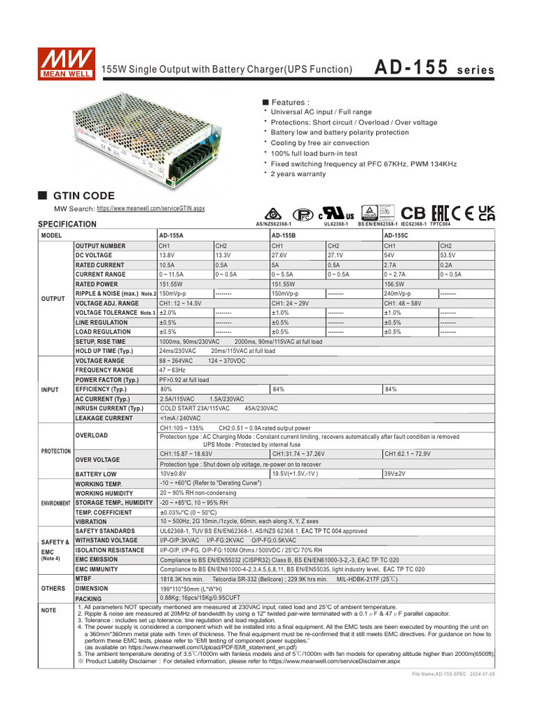 AD-155-SPEC | PDF | Electrical Components | Computer Engineering