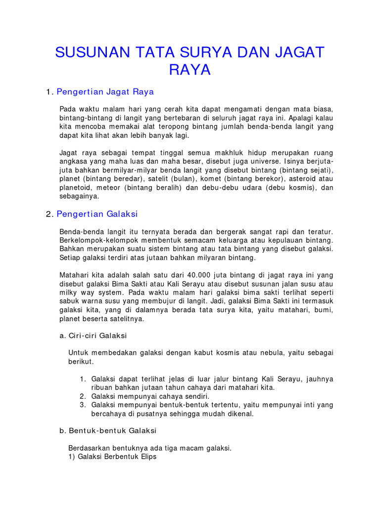 Susunan Tata Surya Dan Jagad Raya | PDF | Sains & Matematika