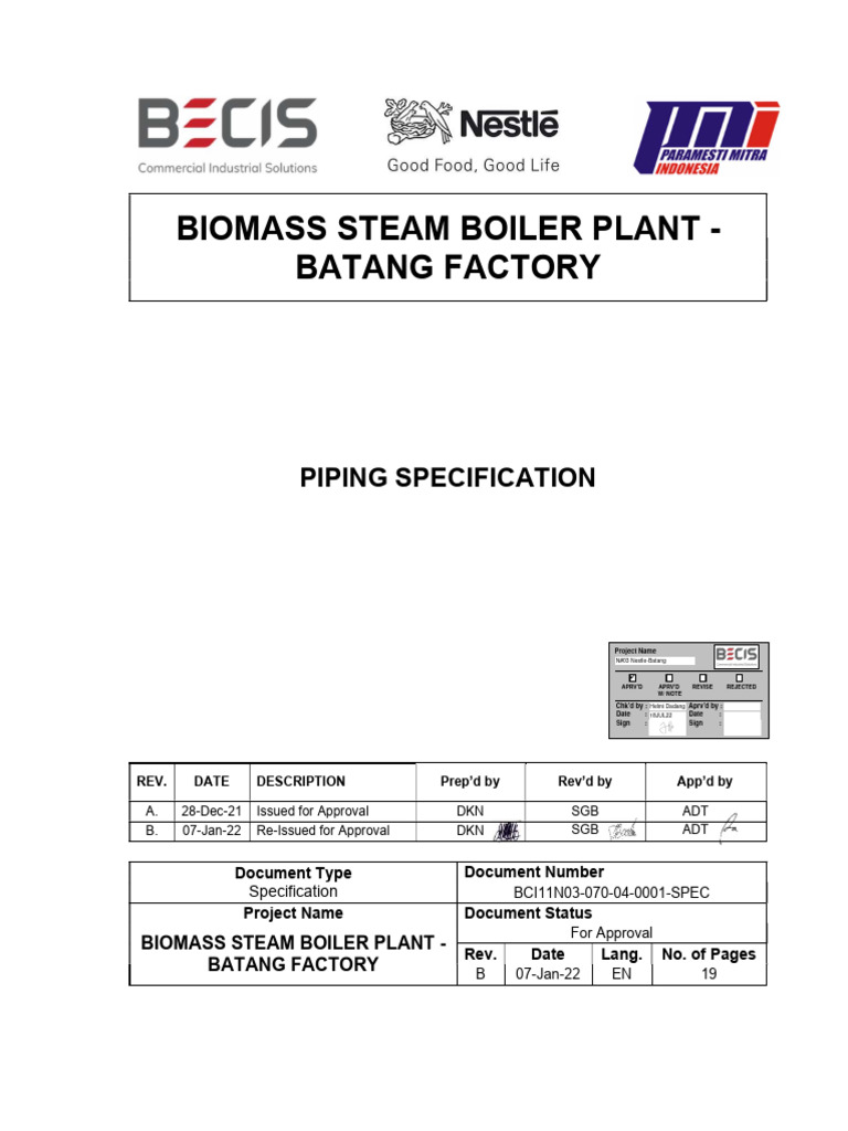 BCI11N03-070!04!0001-SPEC Piping Specification B | PDF | Pipe (Fluid Conveyance) | Screw