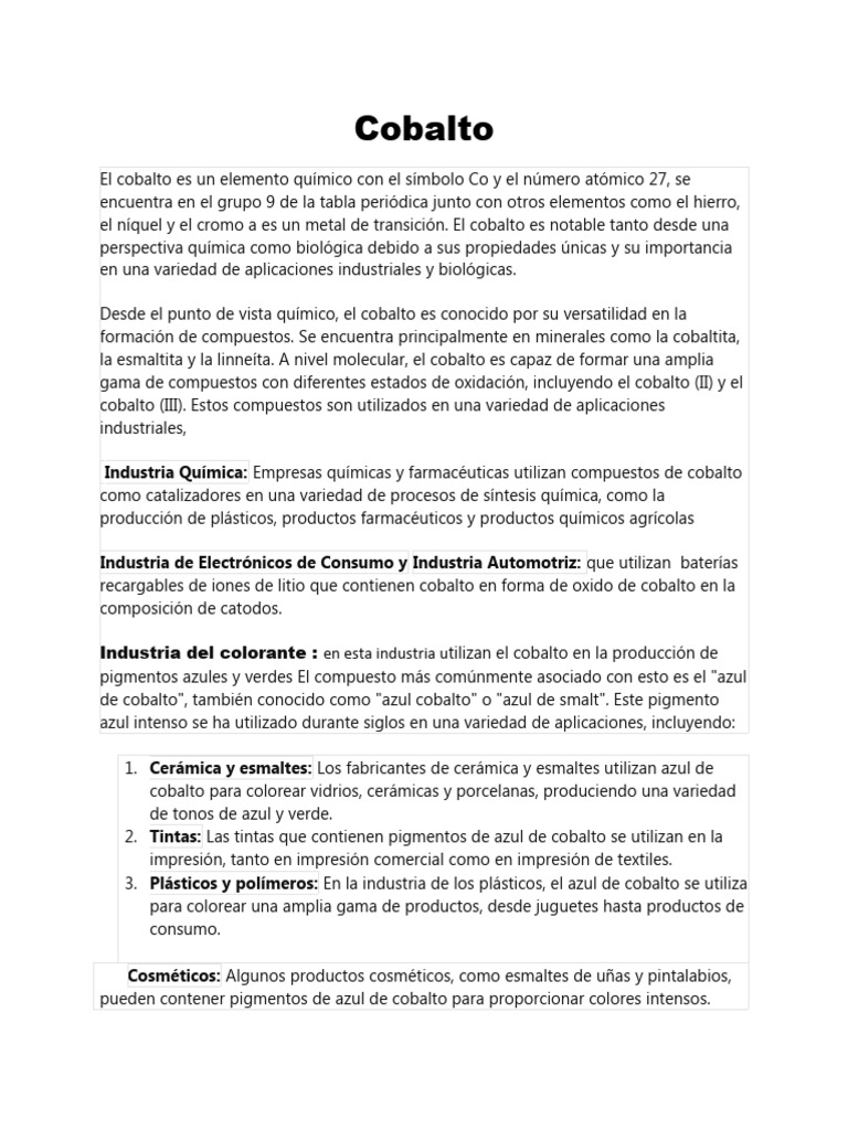 Cobalto | PDF | Cobalto | Compuestos químicos