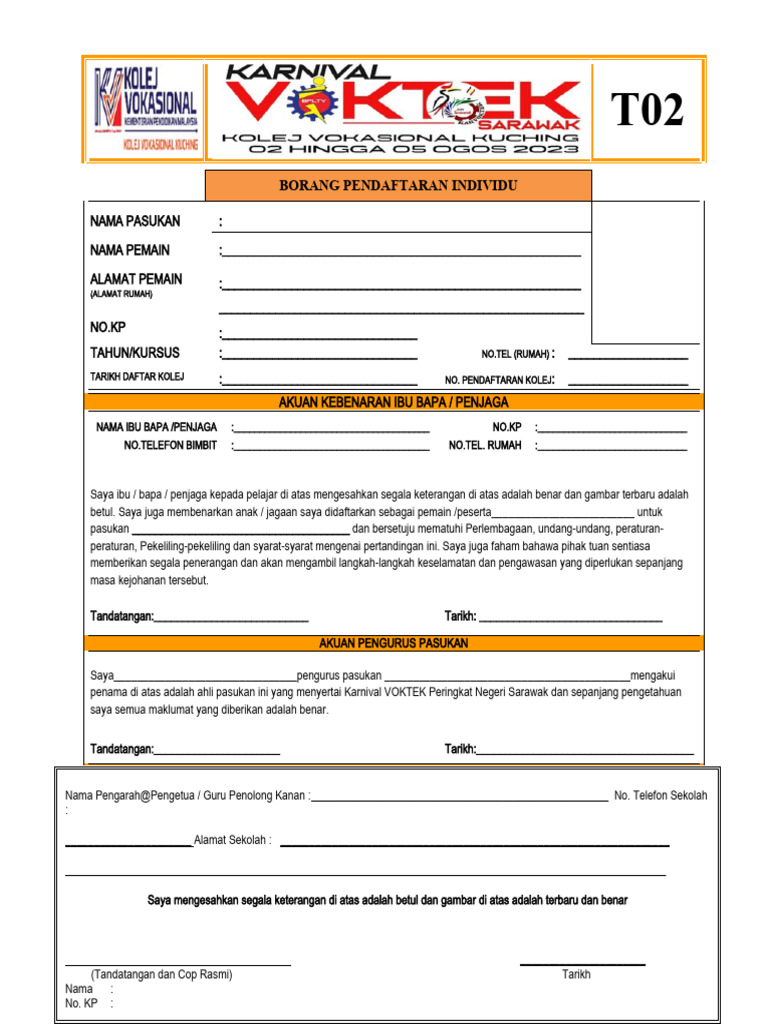 Karvoktek 2023 - t02 Borang Kebenaran Waris Pelajar | PDF