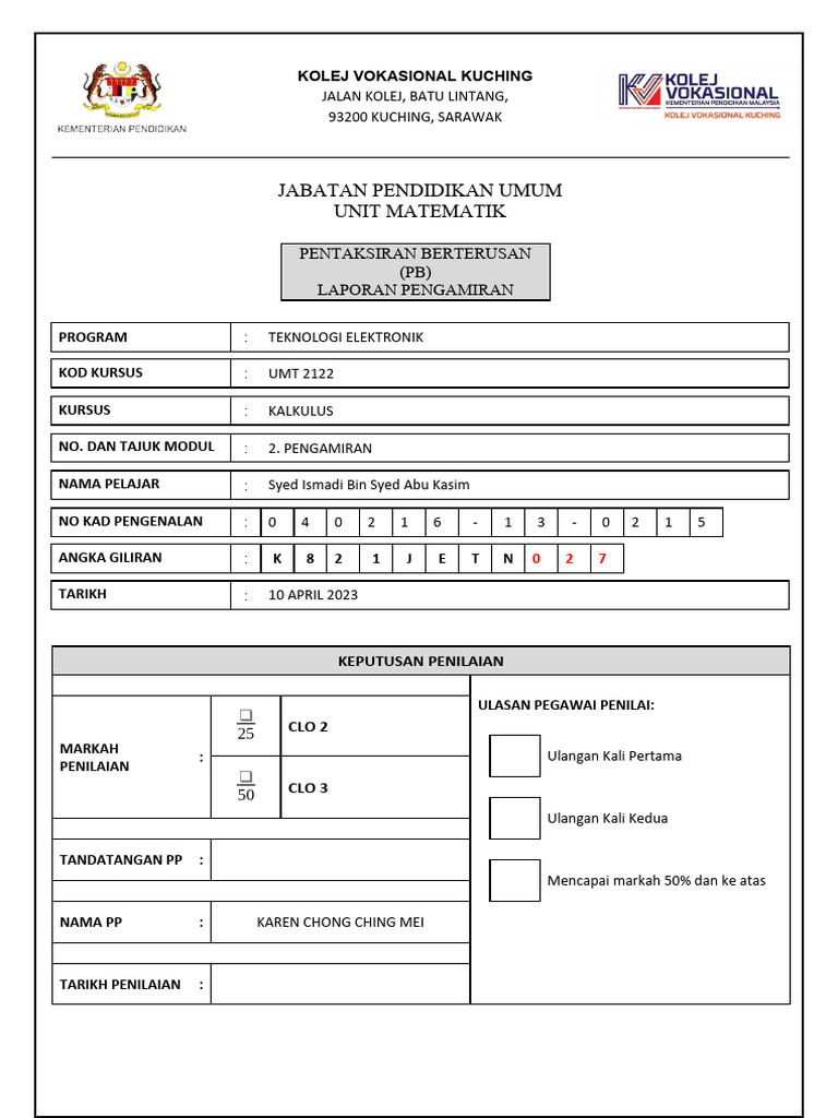 Cover Tugasan Pengamiran | PDF