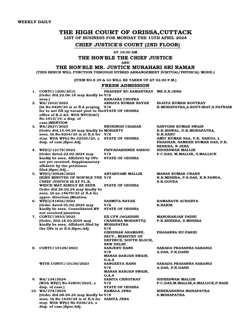 The High Court of Orissa, Cuttack | PDF | Civil Law (Common Law ...