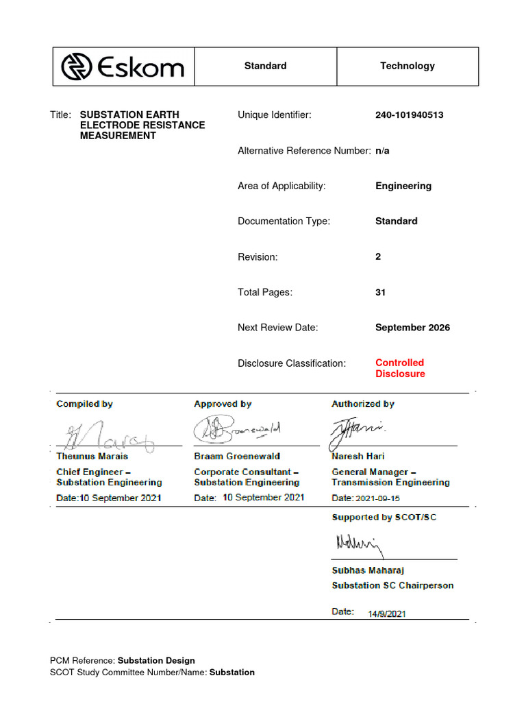 Title: Substation Earth Unique Identifier:: Controlled Disclosure | PDF ...