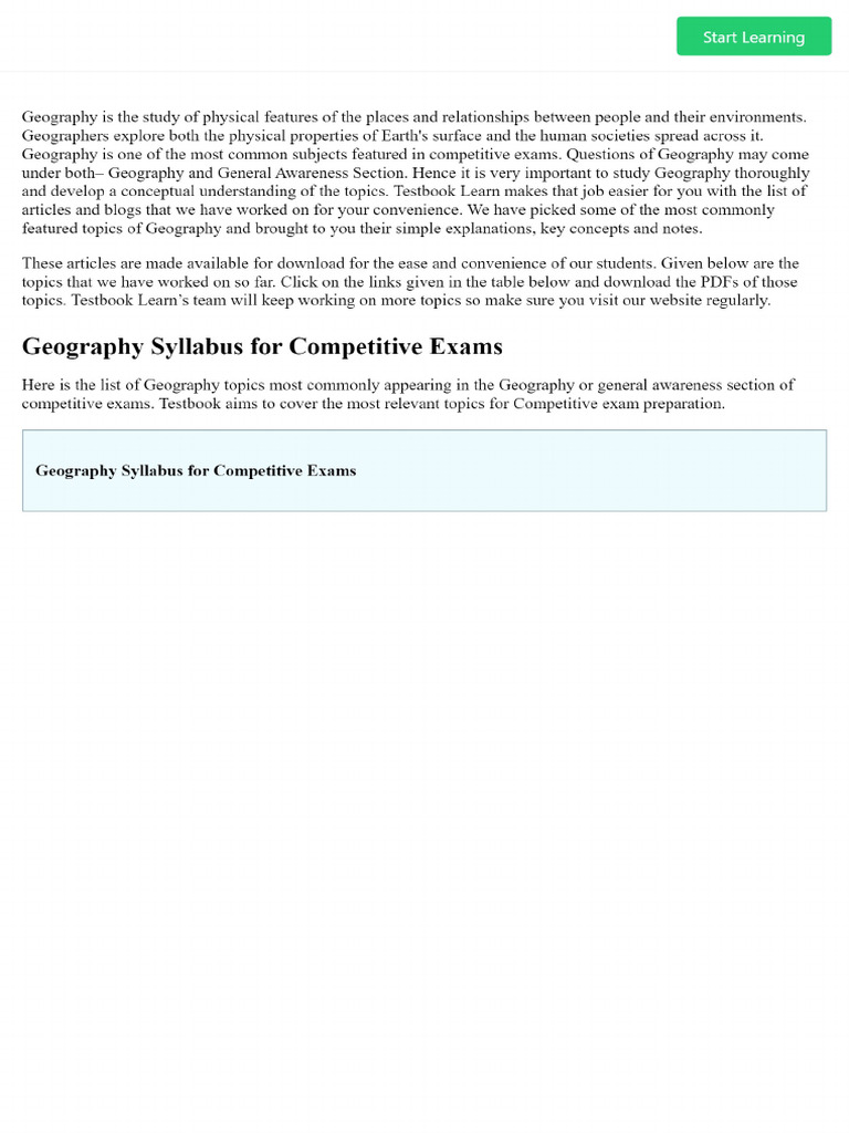 Geography For Competitive Exams - Download The Study Notes Now! | PDF