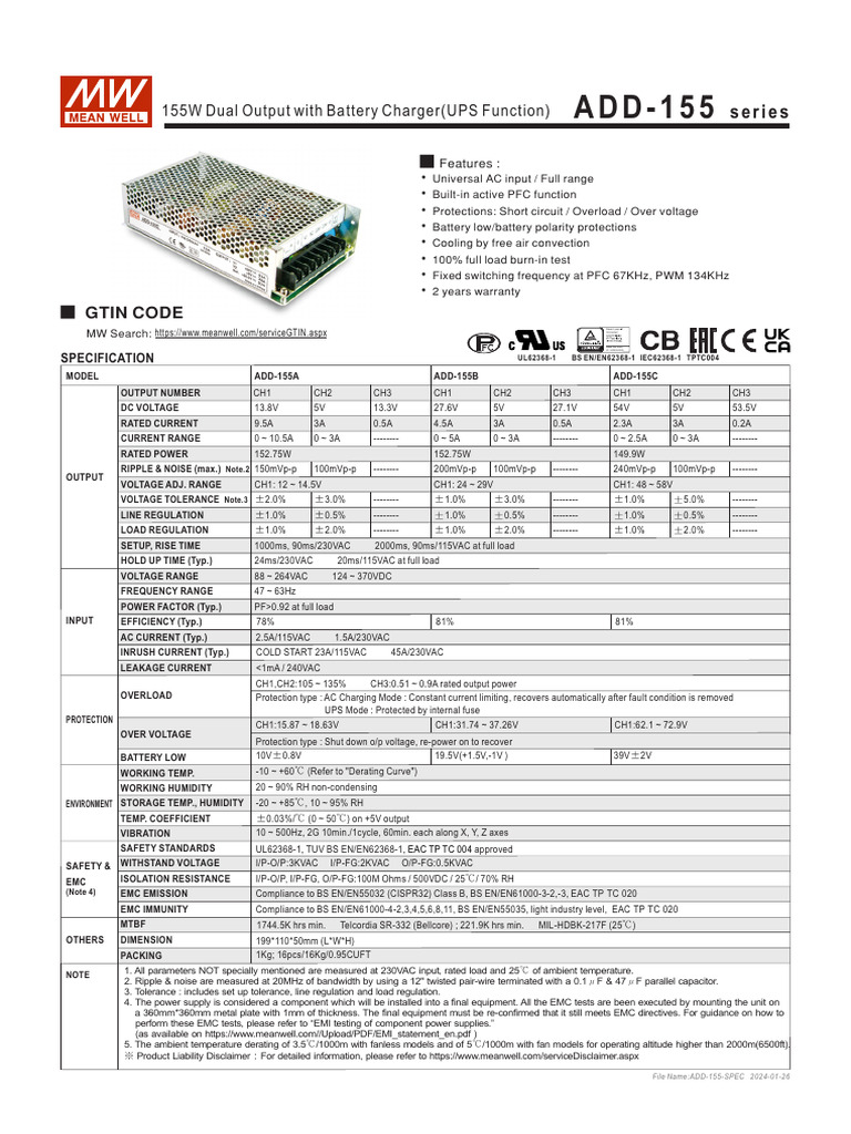 Add 155 Spec | PDF | Electrical Components | Computer Engineering