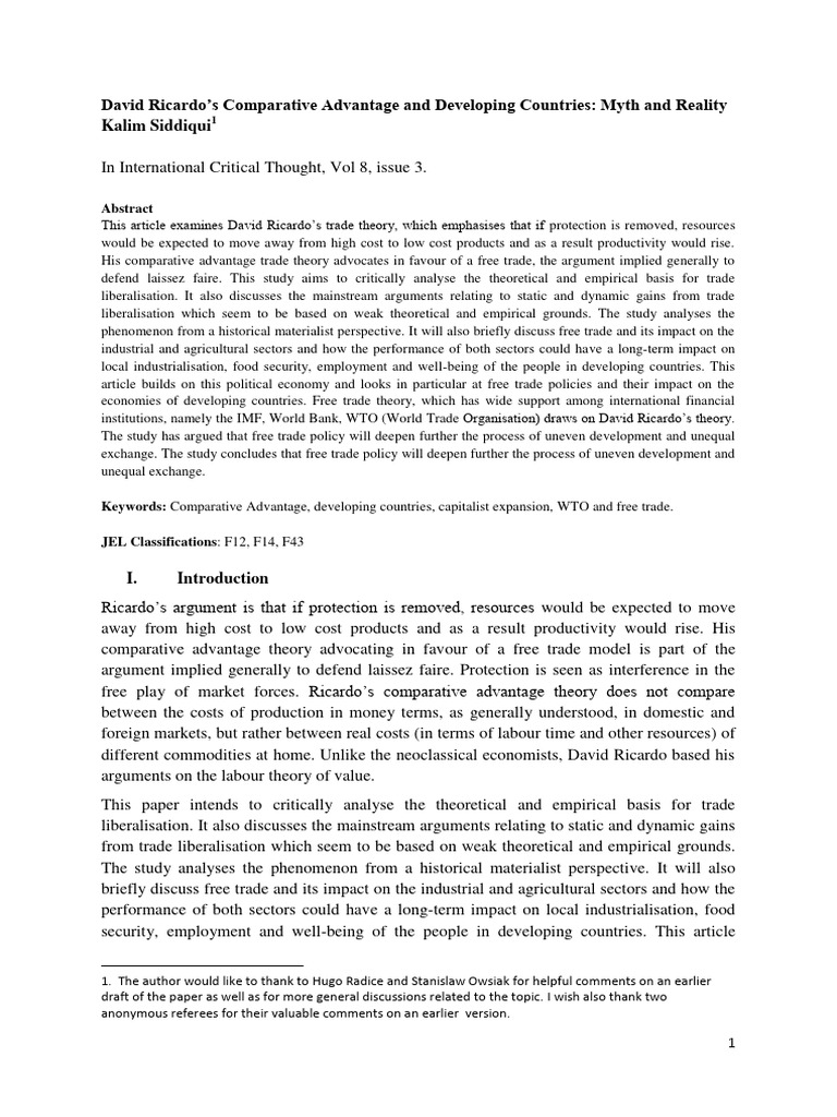 David Ricardo s Comparative Trade Theory | PDF | Free Trade ...