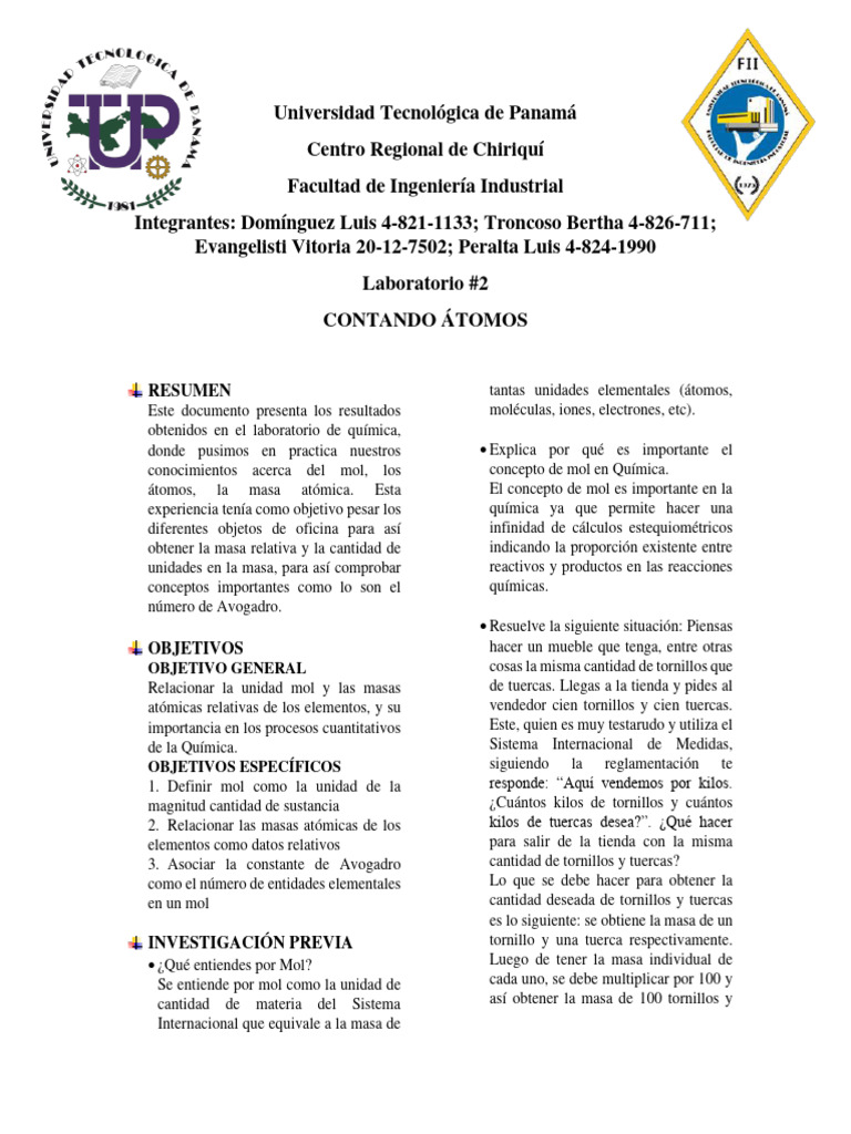 Informe Del Lab2 Química | PDF | Mole (Unidad) | Química