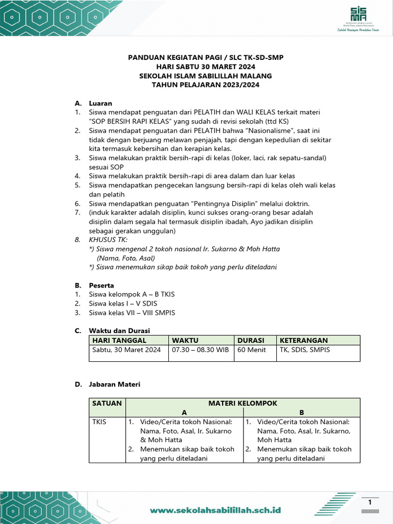 REV-Panduan Kegiatan Pagi SABTU - TK-SD-SMP | PDF