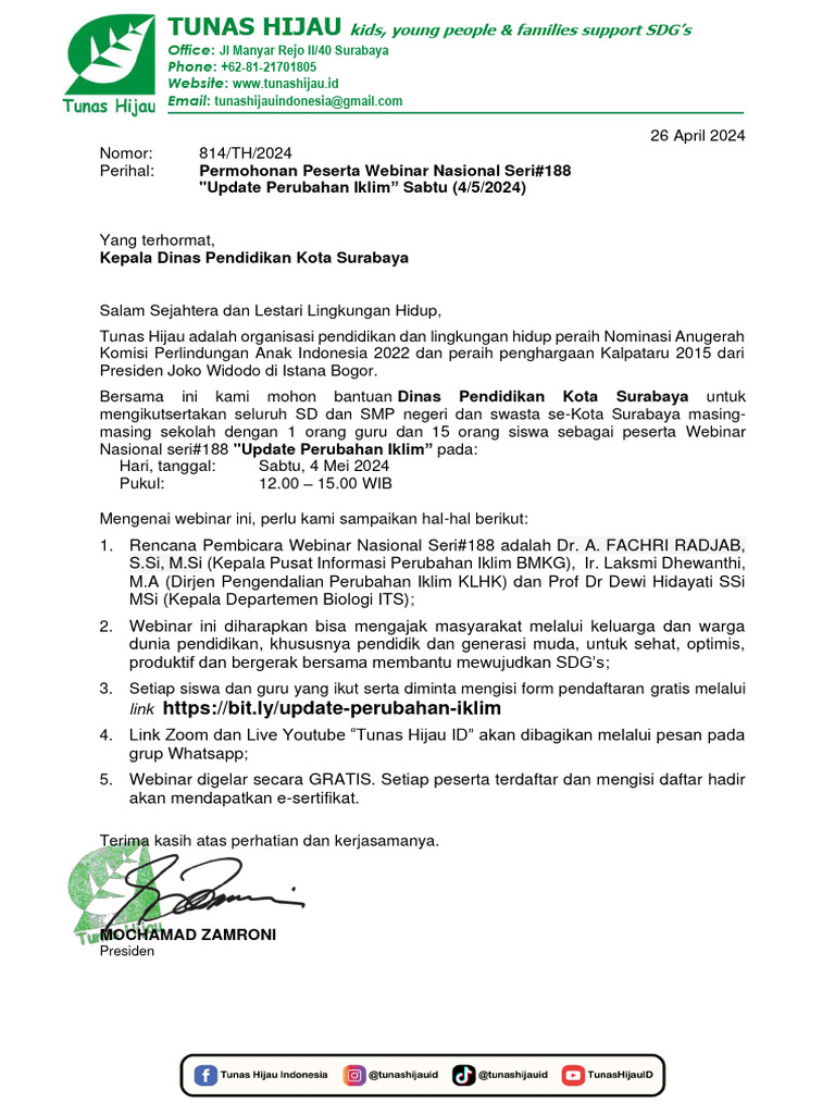 Permohonan Peserta Webinar Nasional Tunas Hijau | PDF | Ilmu Sosial