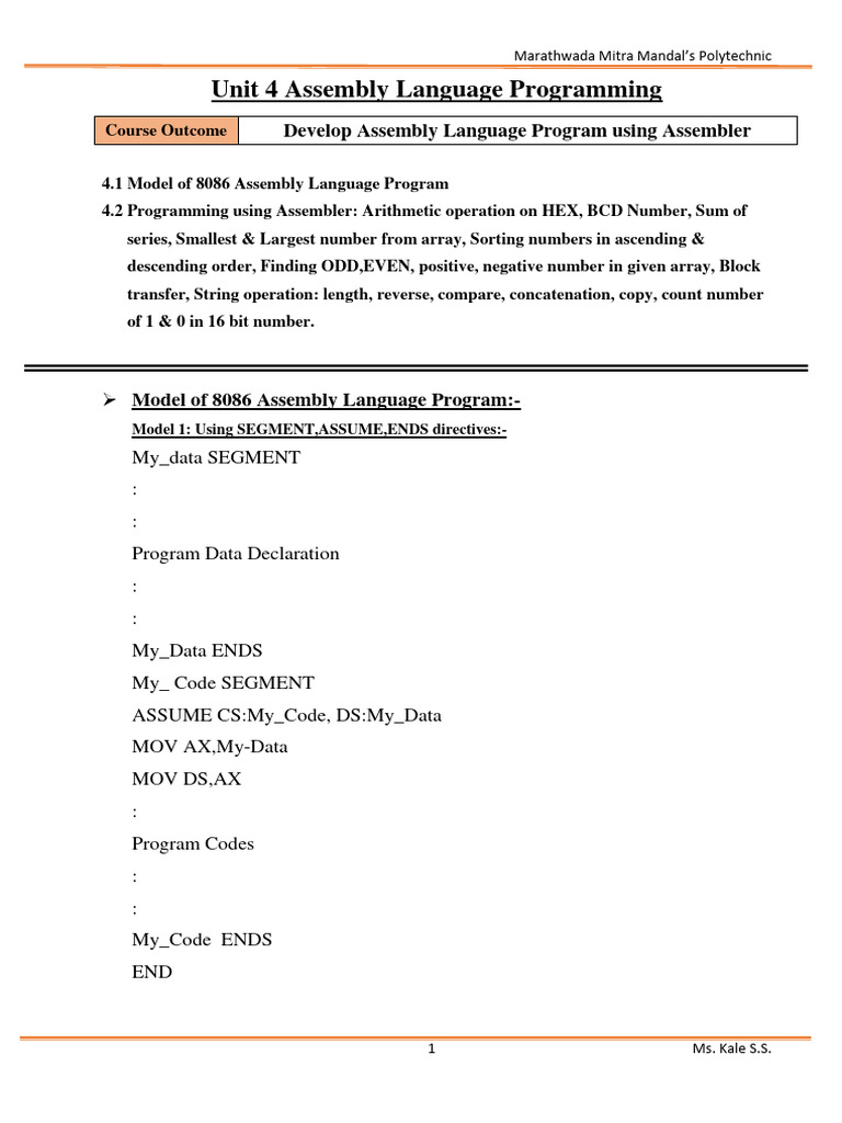 Unit 4 | PDF | Assembly Language | Division (Mathematics)