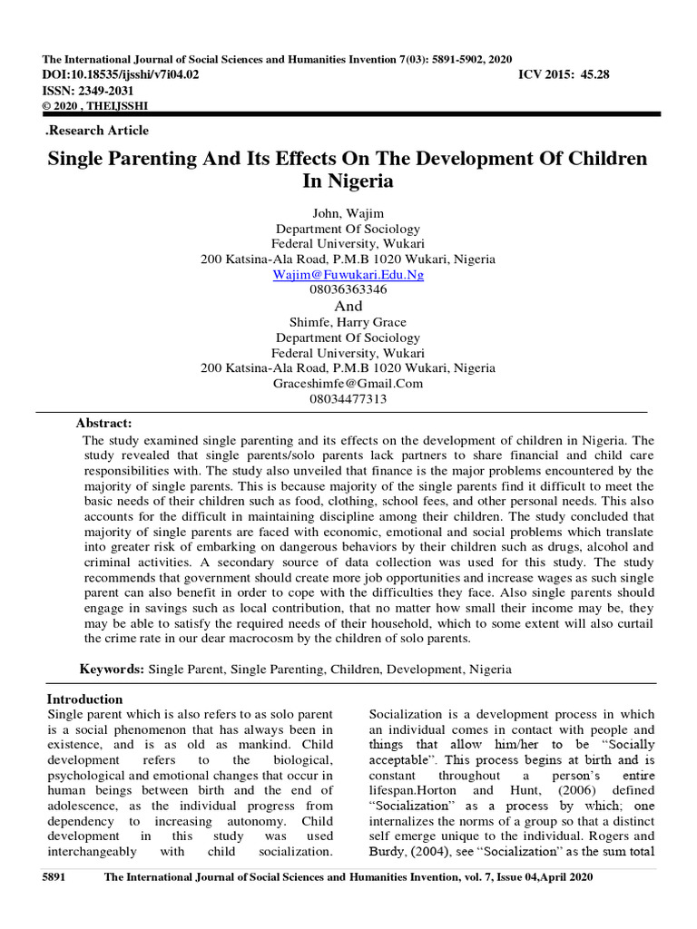 Single Parenting and Its Effects On The Developmen | PDF | Single ...