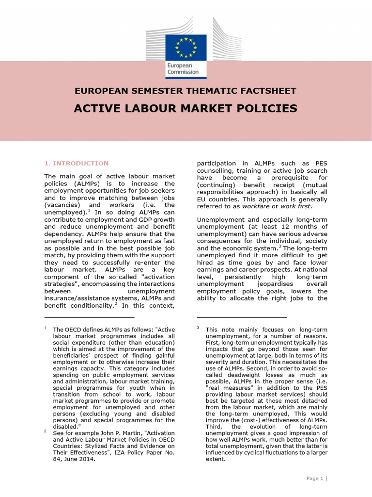 Active Labour Market Policies Overview | PDF | Unemployment | Subsidy