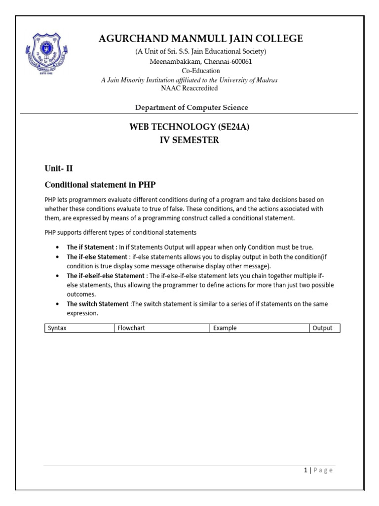 Web Tech Unit Ii Pdf Control Flow Computer Programming 