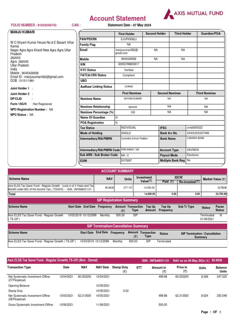 Axis ELSS Tax Saver Fund Statement | PDF | Taxes | Banks