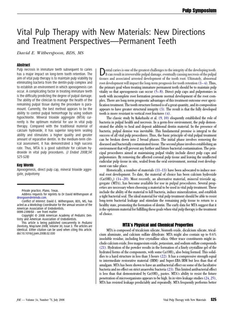 Witherspoon2008 Vital Pulp Therapy With New Materials New Directions ...