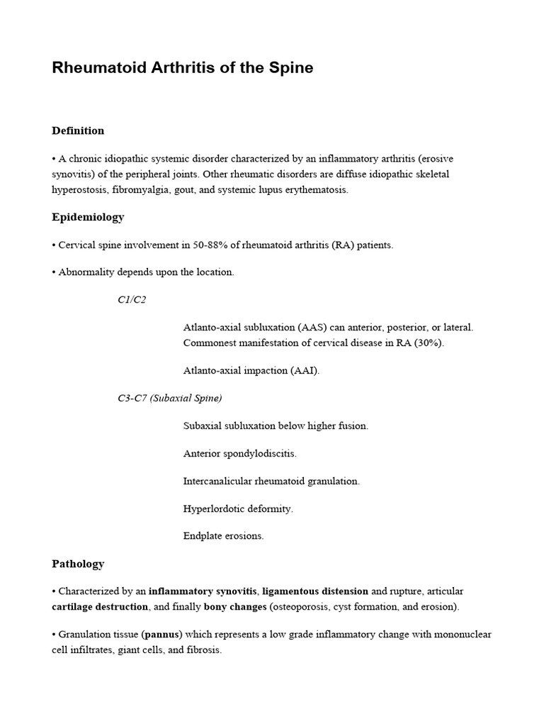 Rheumatoid Arthritis and Spine Involvement | PDF | Rheumatoid Arthritis ...