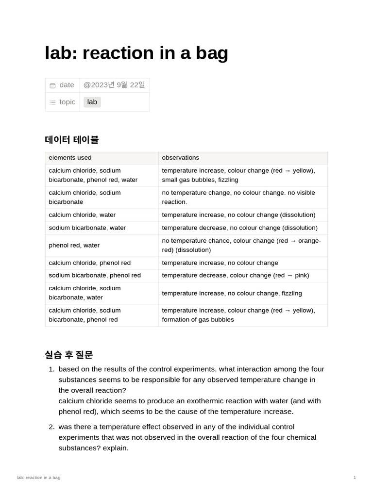Lab Reaction in A Bag | PDF | Chemical Reactions | Water