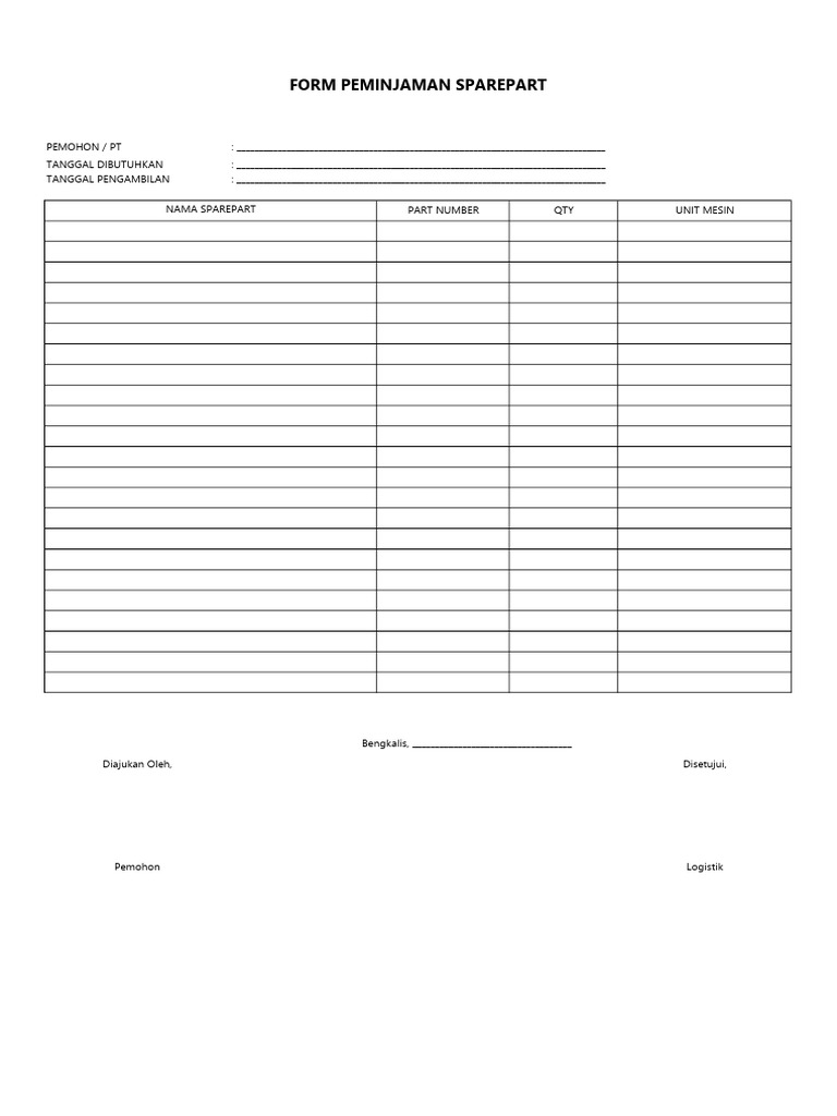 Form Permintaan Sparepart Mesin | PDF