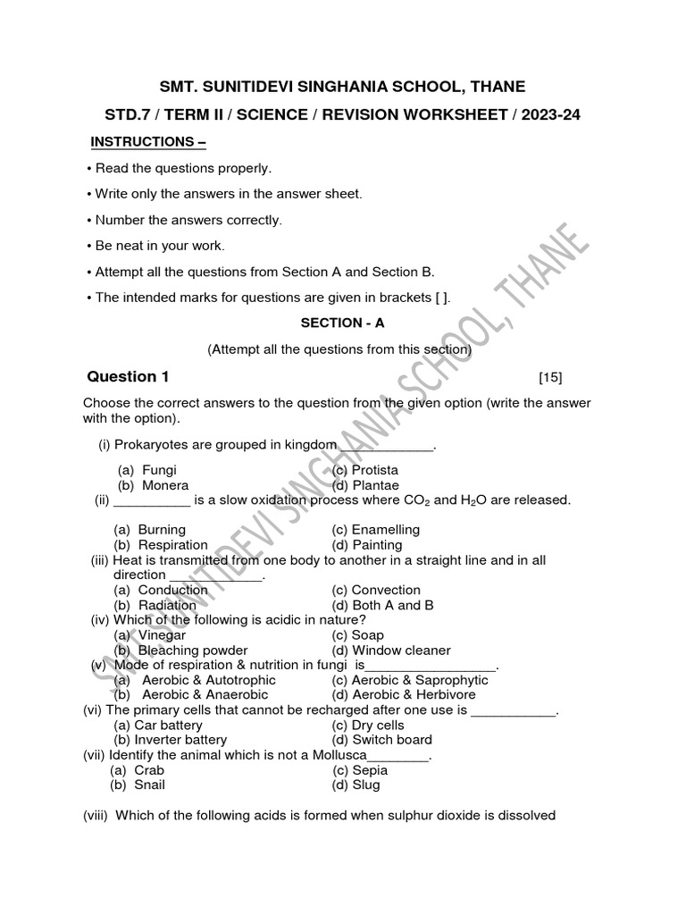 Term 2 Revision Worksheet 2023 24 Pdf Acid Oxygen
