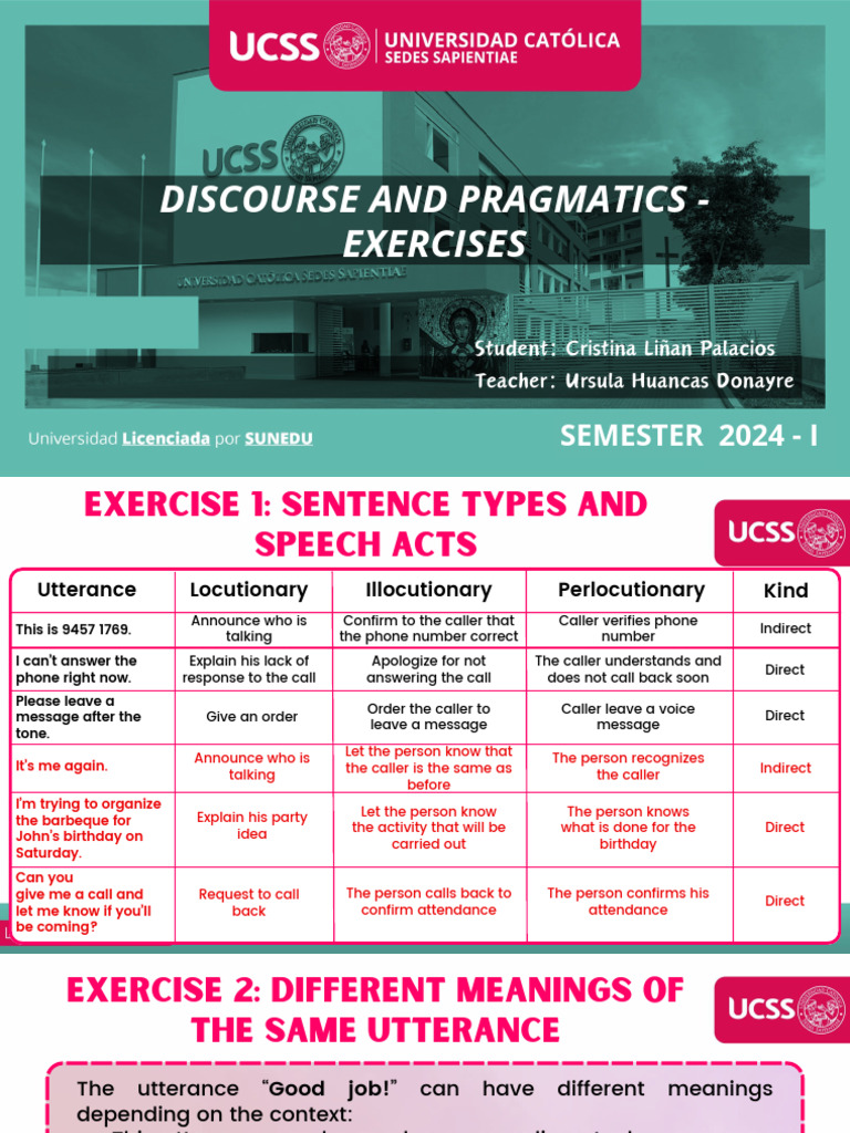 Exercises Discourse and Pragmatics | PDF | Communication | Linguistics