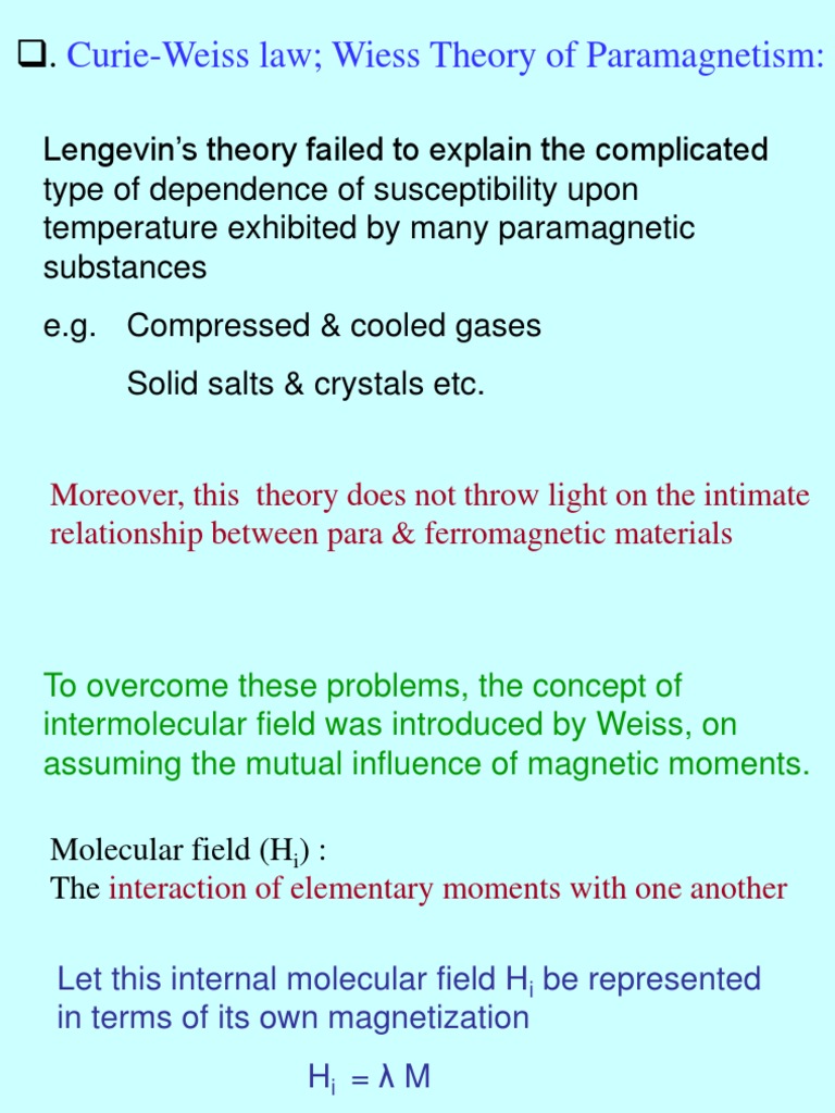 Curie-Weiss Law Wiess Theory of Paramagnetism | PDF | Particle Physics ...
