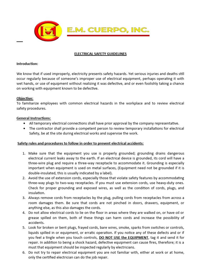 Electrical Safety Guidelines | Download Free PDF | Electrical Connector ...