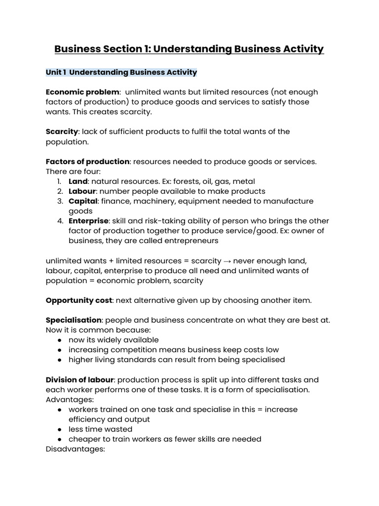 Section 1 Understanding Business Activity | PDF | Franchising | Profit ...