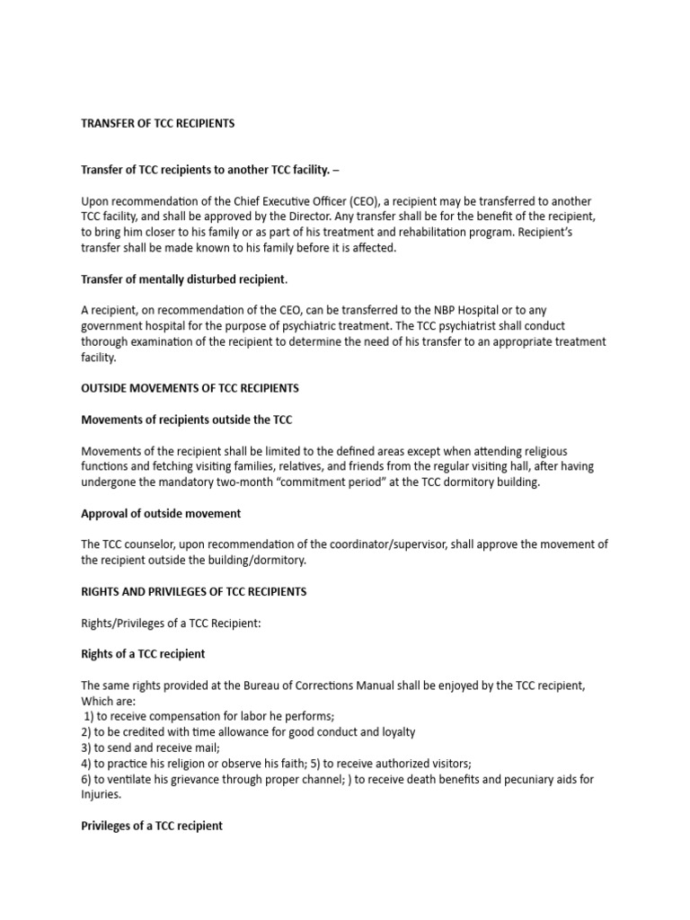 TCC Recipient Transfer & Rights | PDF | Psychiatry | Justice