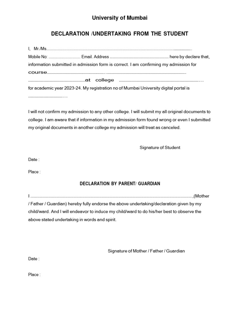 University Undertaking Form | PDF