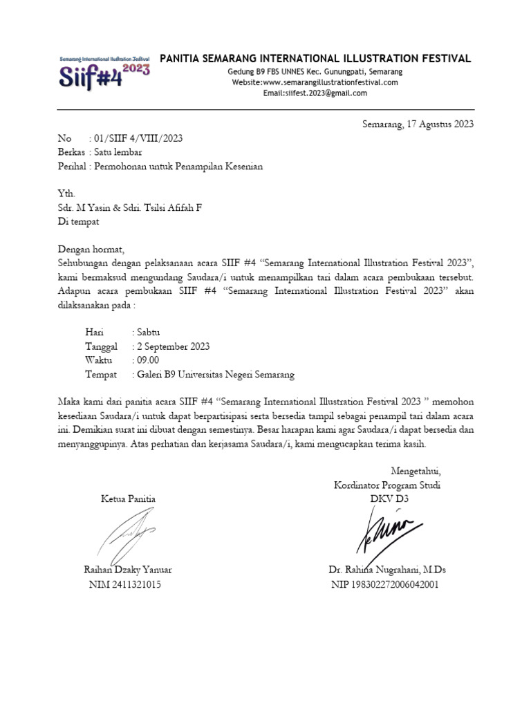 Surat Undangan Penampil Tari | PDF