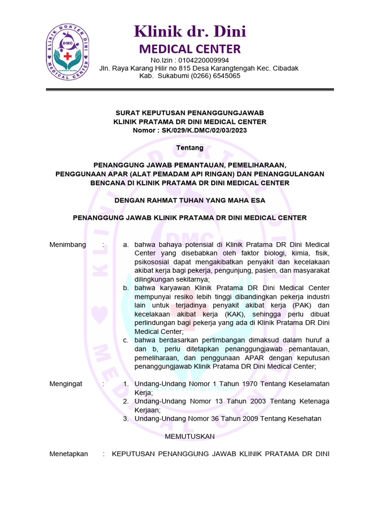 SK 029 PJ Pemantauan, Pemeliharaan, Dan Penggunaan Apar | PDF