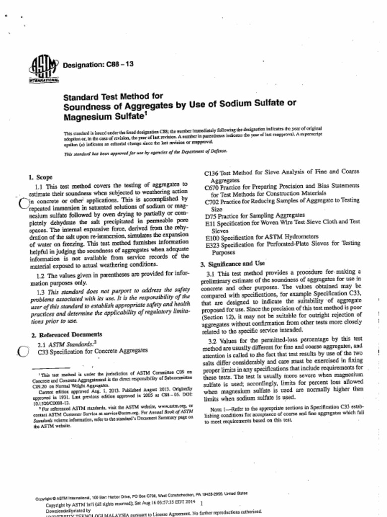 ASTM C88 - 13 Soundness of Aggregates | PDF