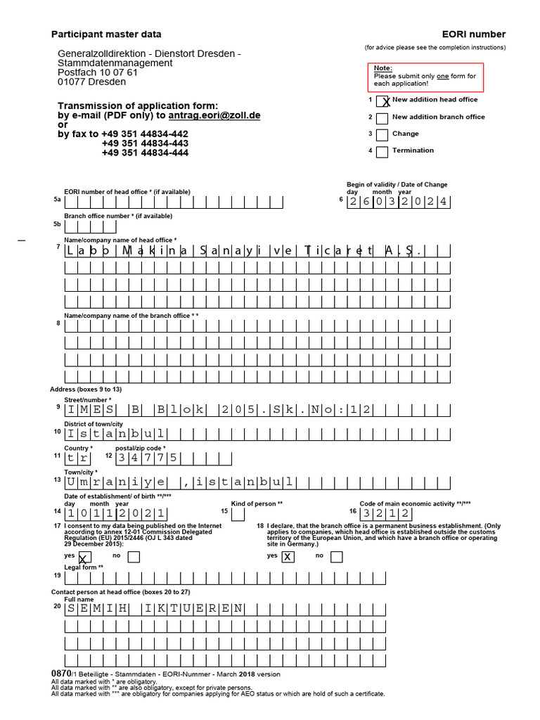 EORI Application Form en | PDF | Customs | Government