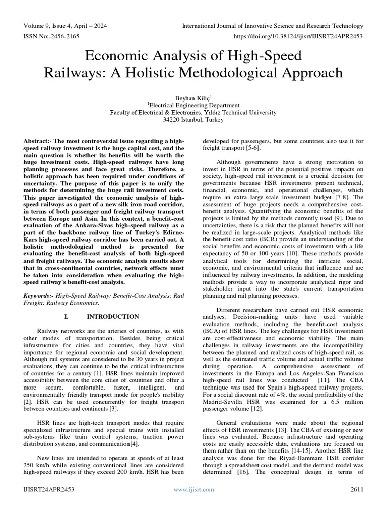 Economic Analysis of High-Speed Railways: A Holistic Methodological Approach | PDF | High Speed ...