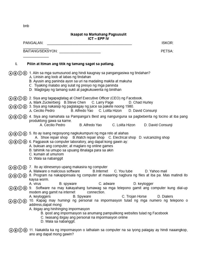PT - Epp-Ict 4 - Q4 V1 | PDF