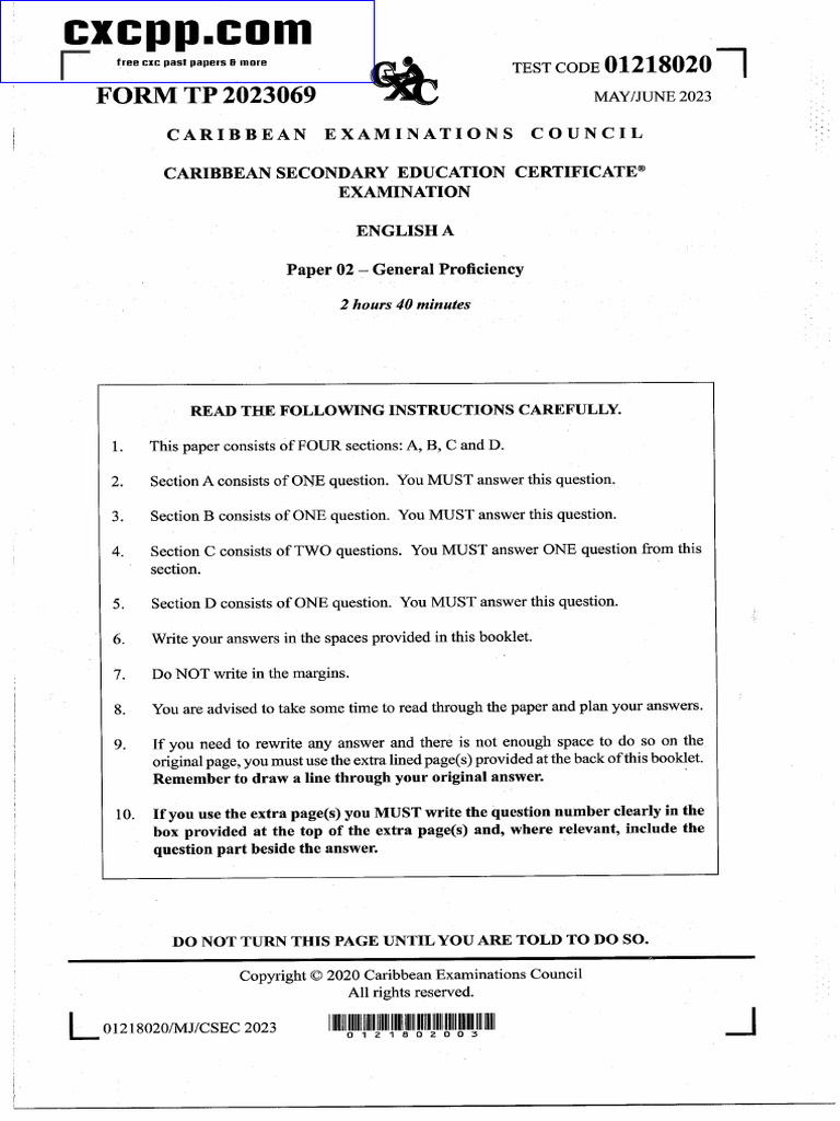 CSEC English A P2 2023 | PDF