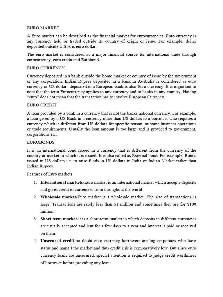 Understanding the Euro Market Essentials | PDF | Euro | Loans
