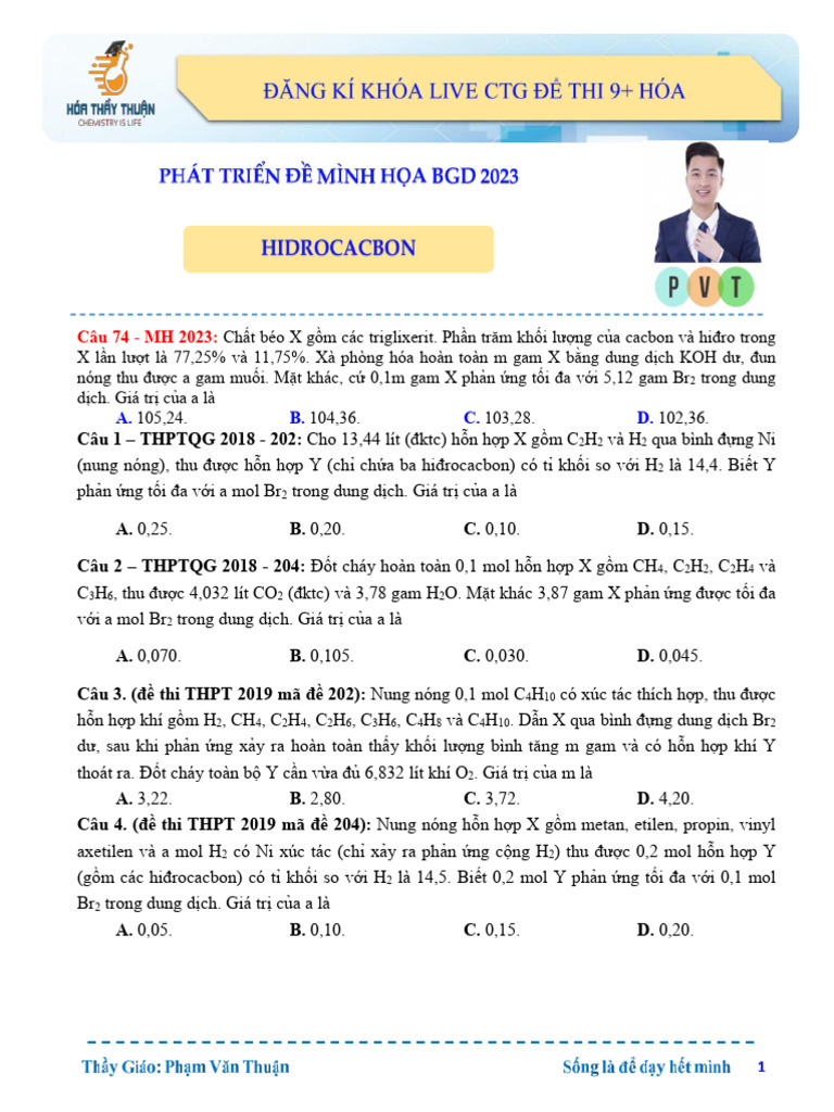 9. PHÁT TRIỂN ĐỀ MINH HỌA CÂU HIDROCACBON | PDF