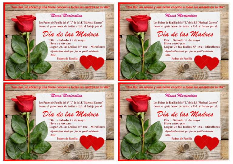 Tarjeta De Invitacion Dia De La Madre Pdf