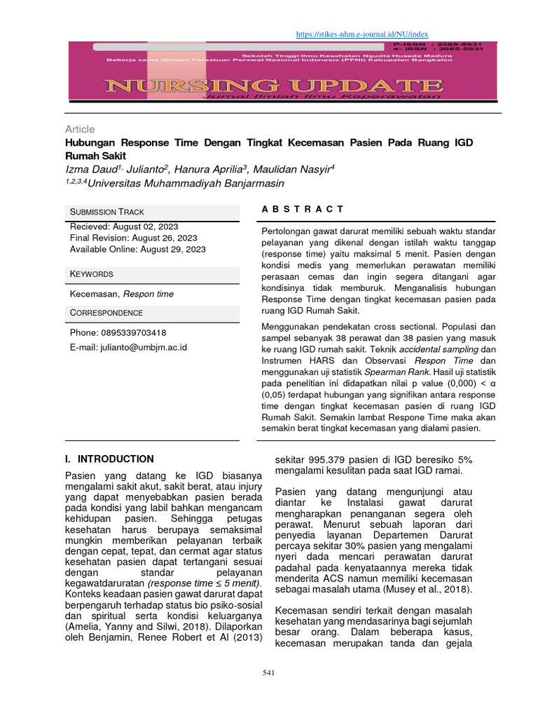 Article: Hubungan Response Time Dengan Tingkat Kecemasan Pasien Pada ...
