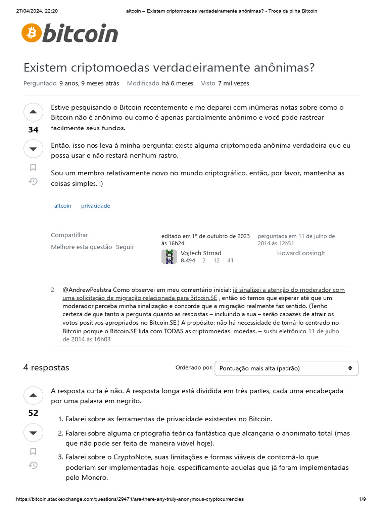 Altcoin - Existem Criptomoedas Verdadeiramente Anônimas - Troca de Pilha Bitcoin | PDF | Bitcoin ...